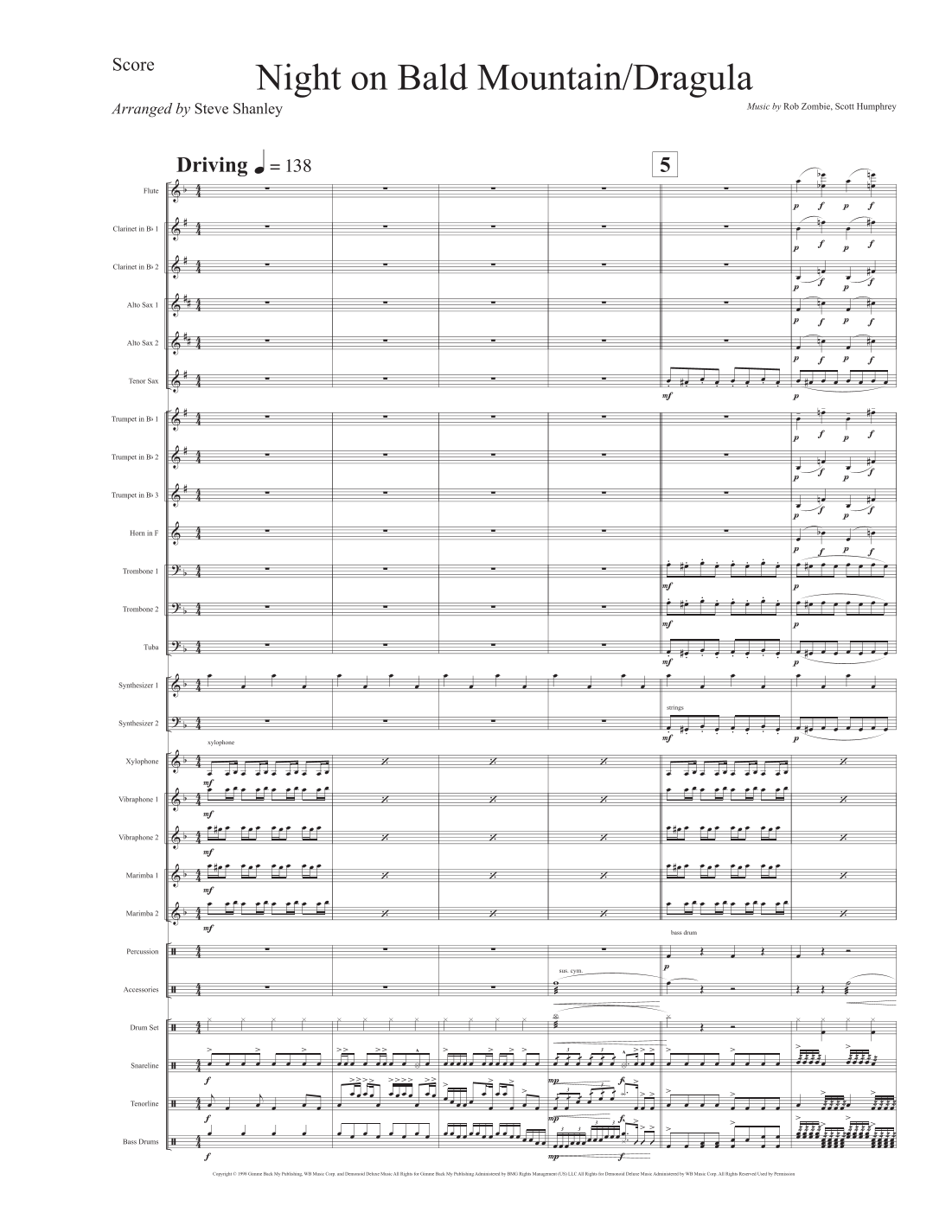 Dragula (arr. Steve Shanley) by Rob Zombie Sheet Music for Marching ...