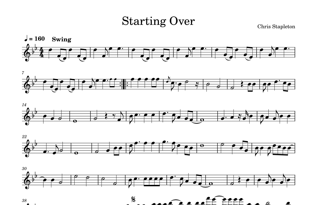 Starting Over (arr. Julia Mills) by Chris Stapleton Sheet Music for ...