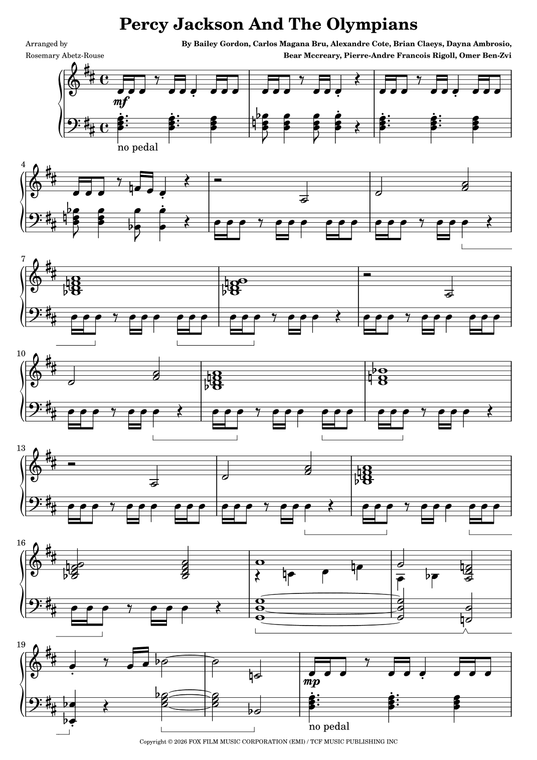 Percy Jackson And The Olympians (arr. Rosemary Abetz-Rouse by Carlos ...