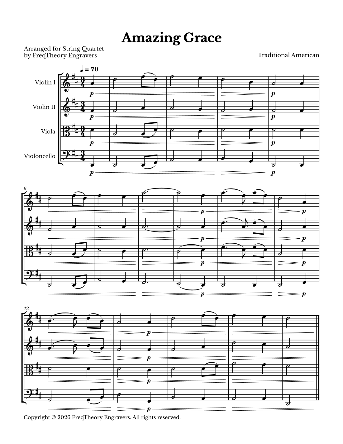 Amazing Grace - For String Quartet (arr. FreqTheory Engravers) by ...
