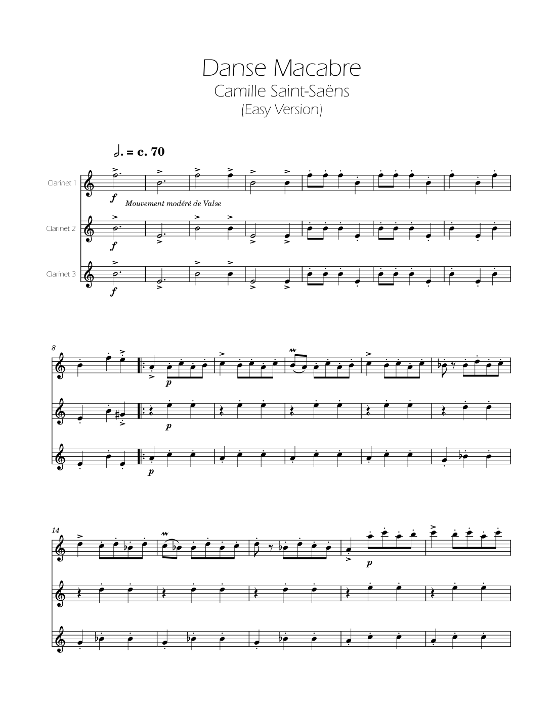 Danse Macabre - Clarinet Trio (arr. Ygor Nunes) by Saint-Saëns Sheet ...
