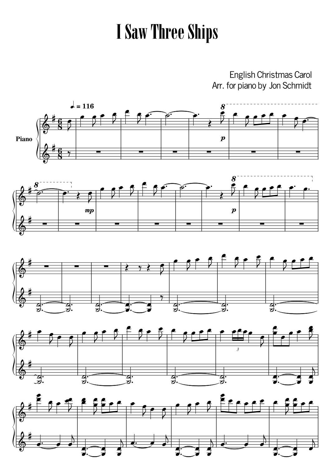 I SAW THREE SHIPS (arr. Jon Schmidt) by Traditional English Carol Sheet ...