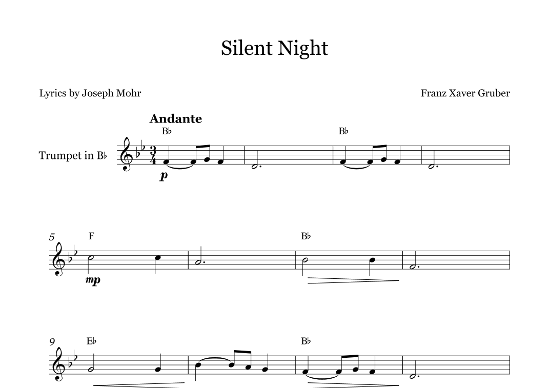 Silent Night in Ab major for trumpet with chords (arr. Allan Gabriel ...