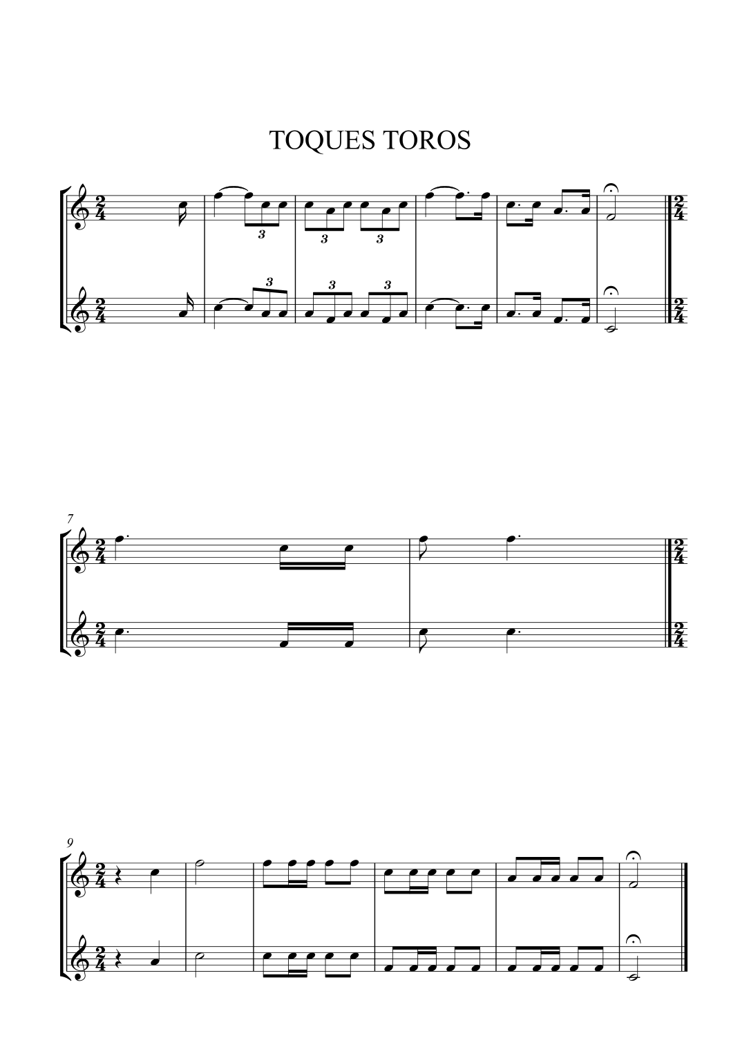 Toques Corridas de Toros by Juan Villodre Sheet Music for Trumpet Duet ...