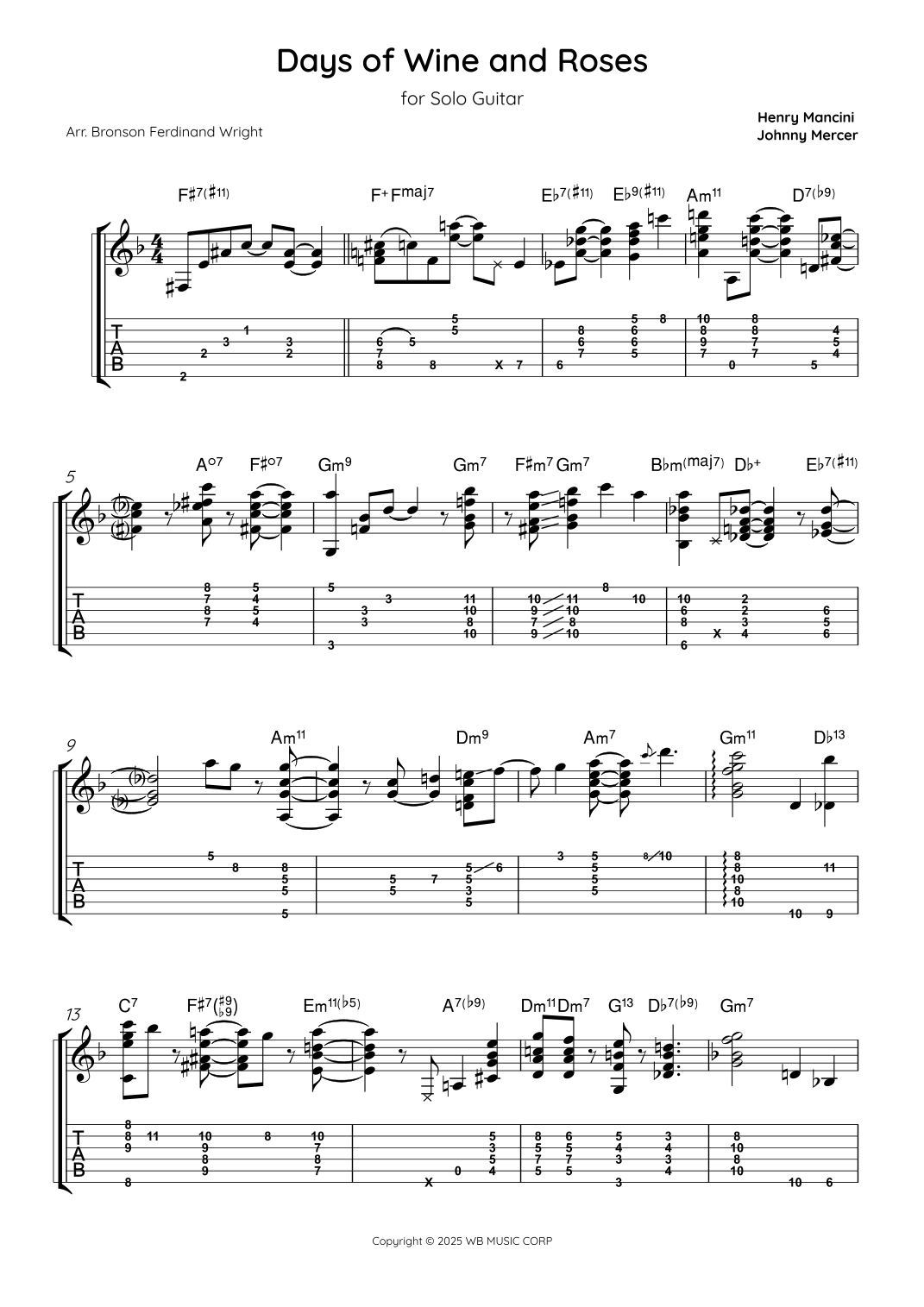 The Days Of Wine And Roses (arr. Bronson Ferdinand Wright by John H ...