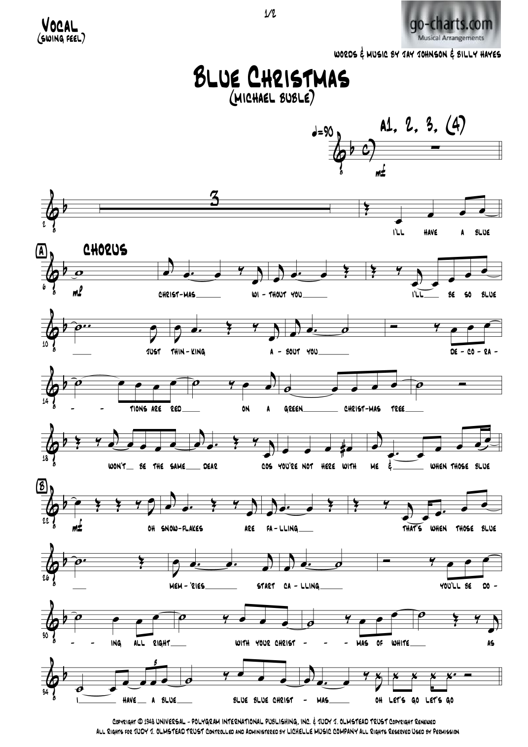 Blue Christmas (arr. Andy Davidson (go-charts.com)) by Elvis Presley ...