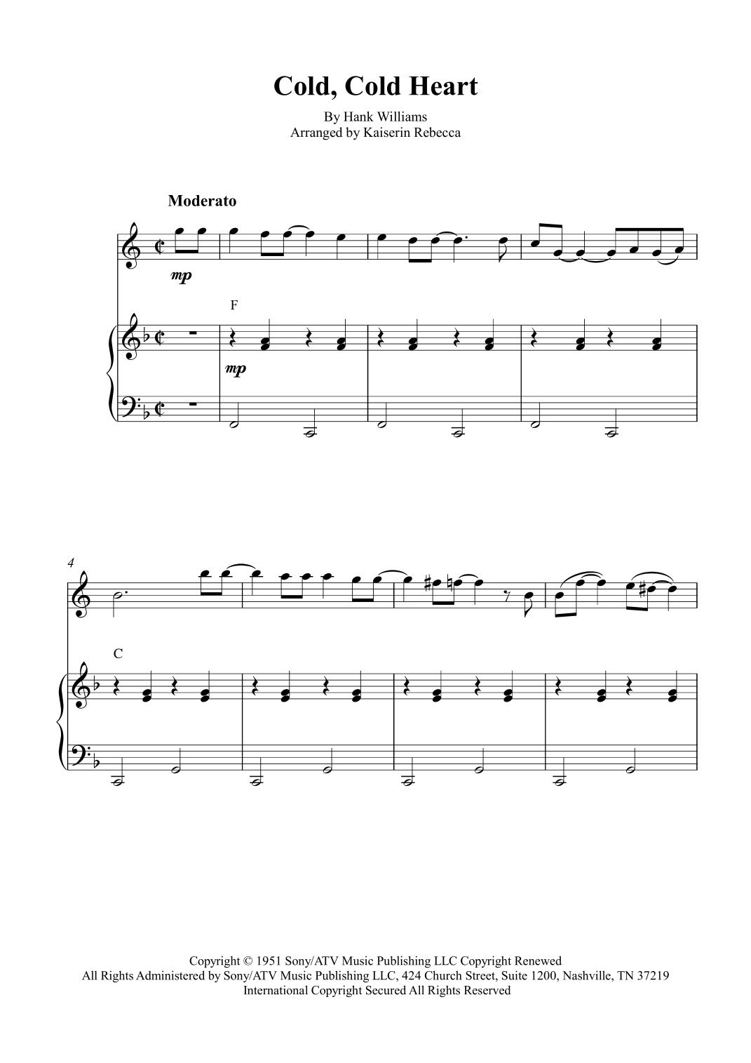Cold, Cold Heart (arr. Kaiserin Rebecca) by Hank Williams Sheet Music ...
