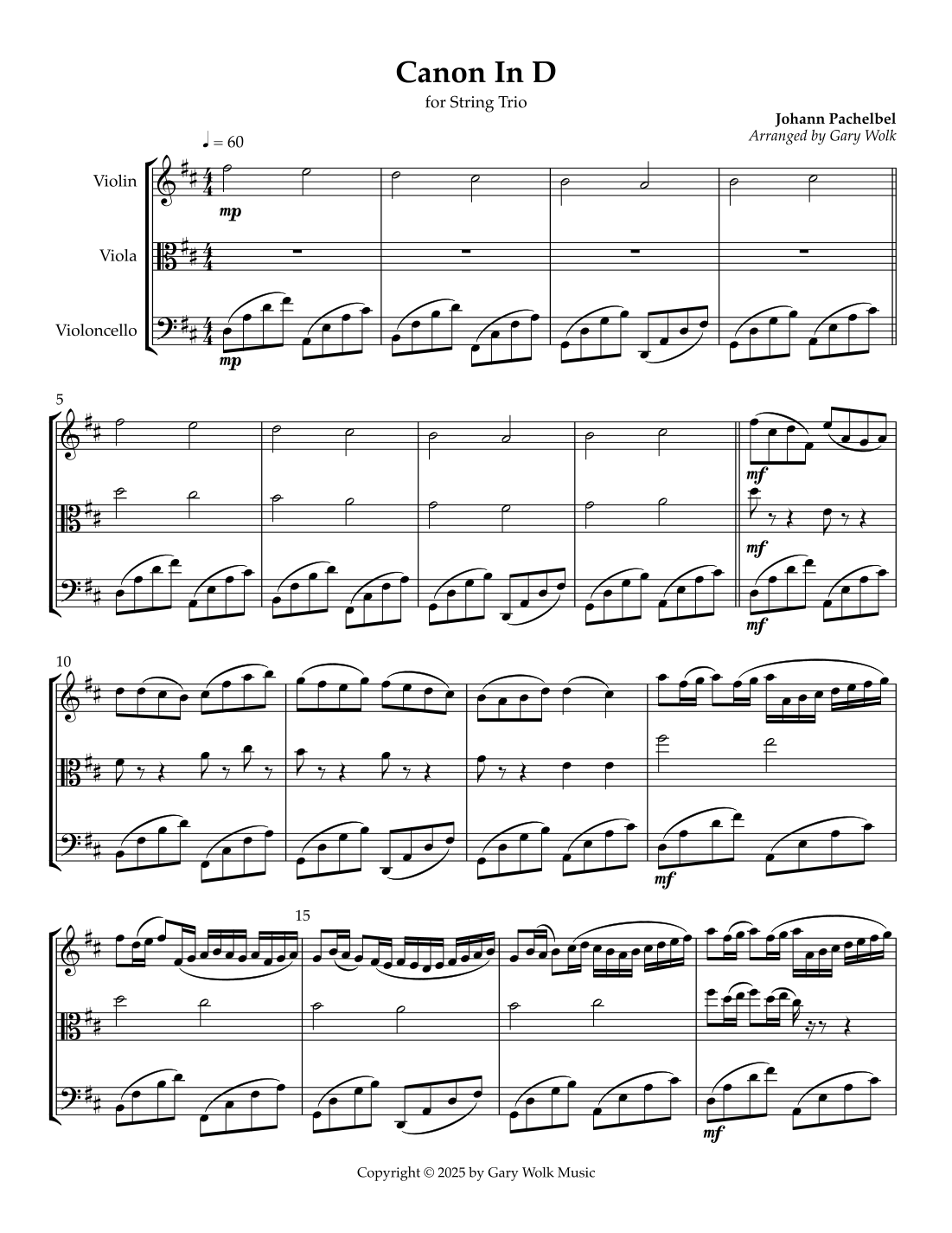 Canon In D (arr. Gary Wolk) von Gary Wolk Noten zum Streichensemble bei ...