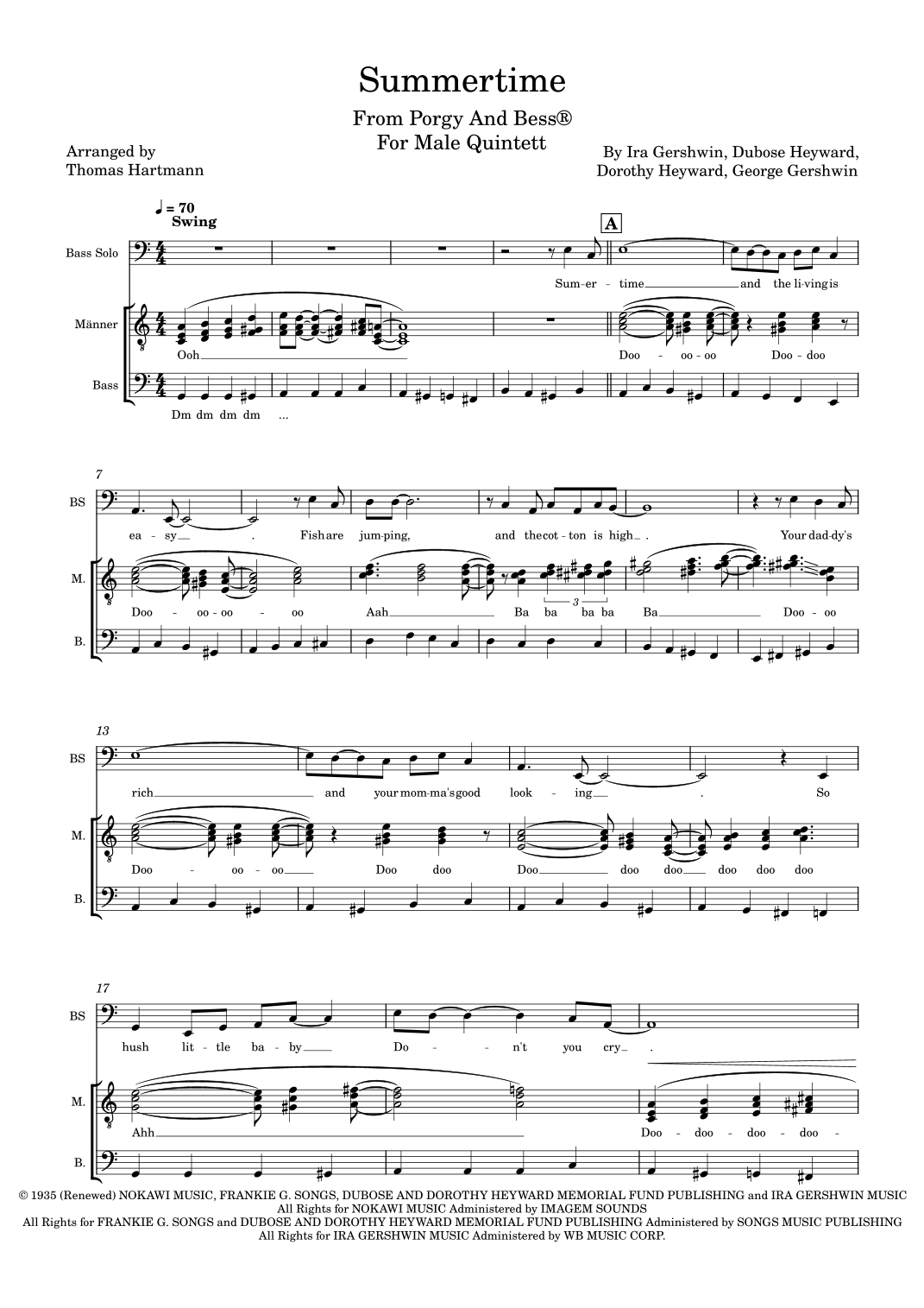 Summertime (arr. Thomas Hartmann) by Ira Gershwin Sheet Music for Vocal ...