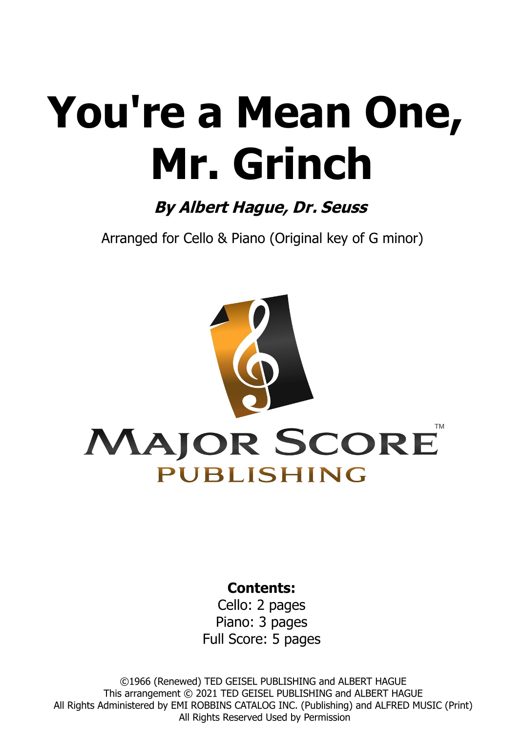 You're A Mean One, Mr. Grinch (arr. MAJOR SCORE PUBLISHING TM.) by ...