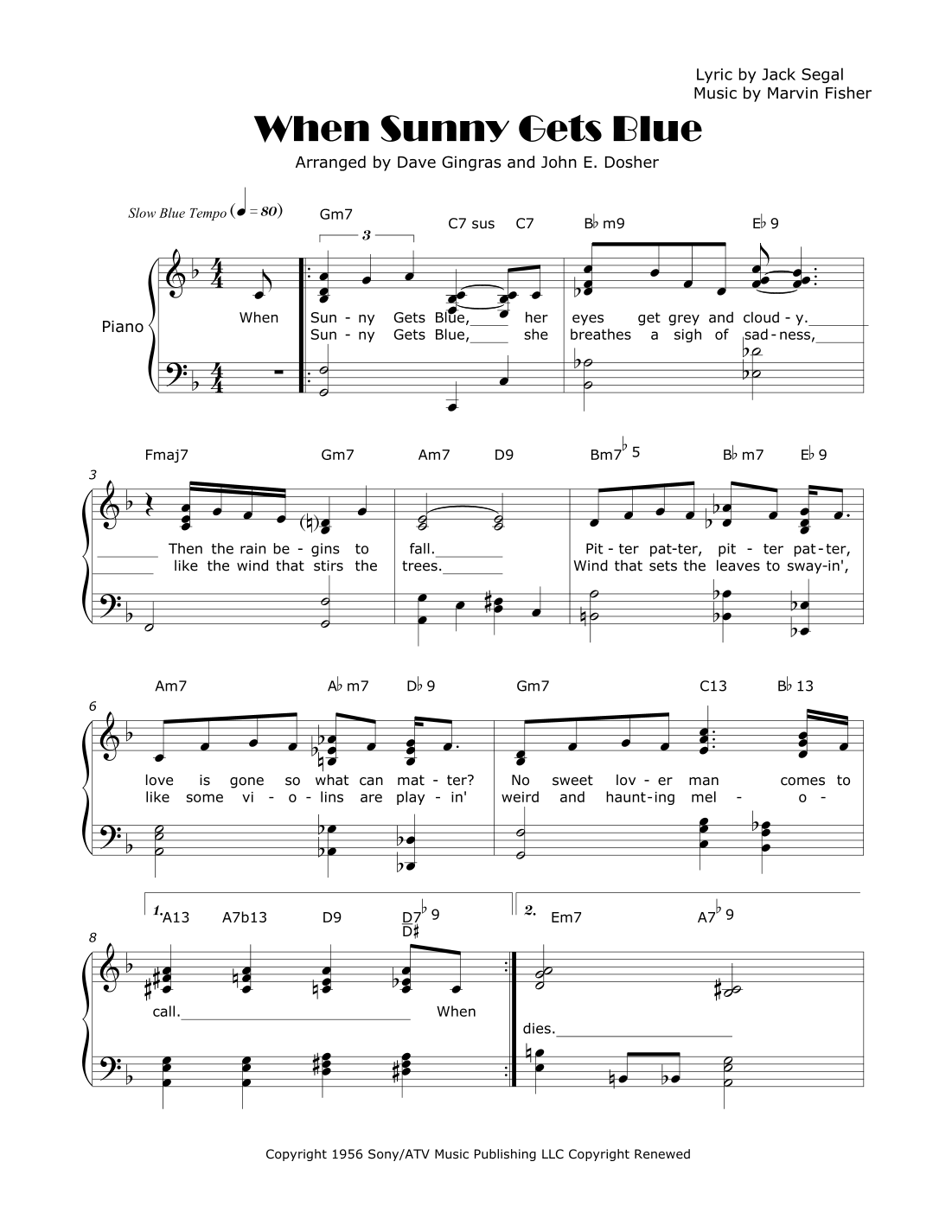 When Sunny Gets Blue (arr. Dave Gingras, John E. Dosher) by Marvin ...