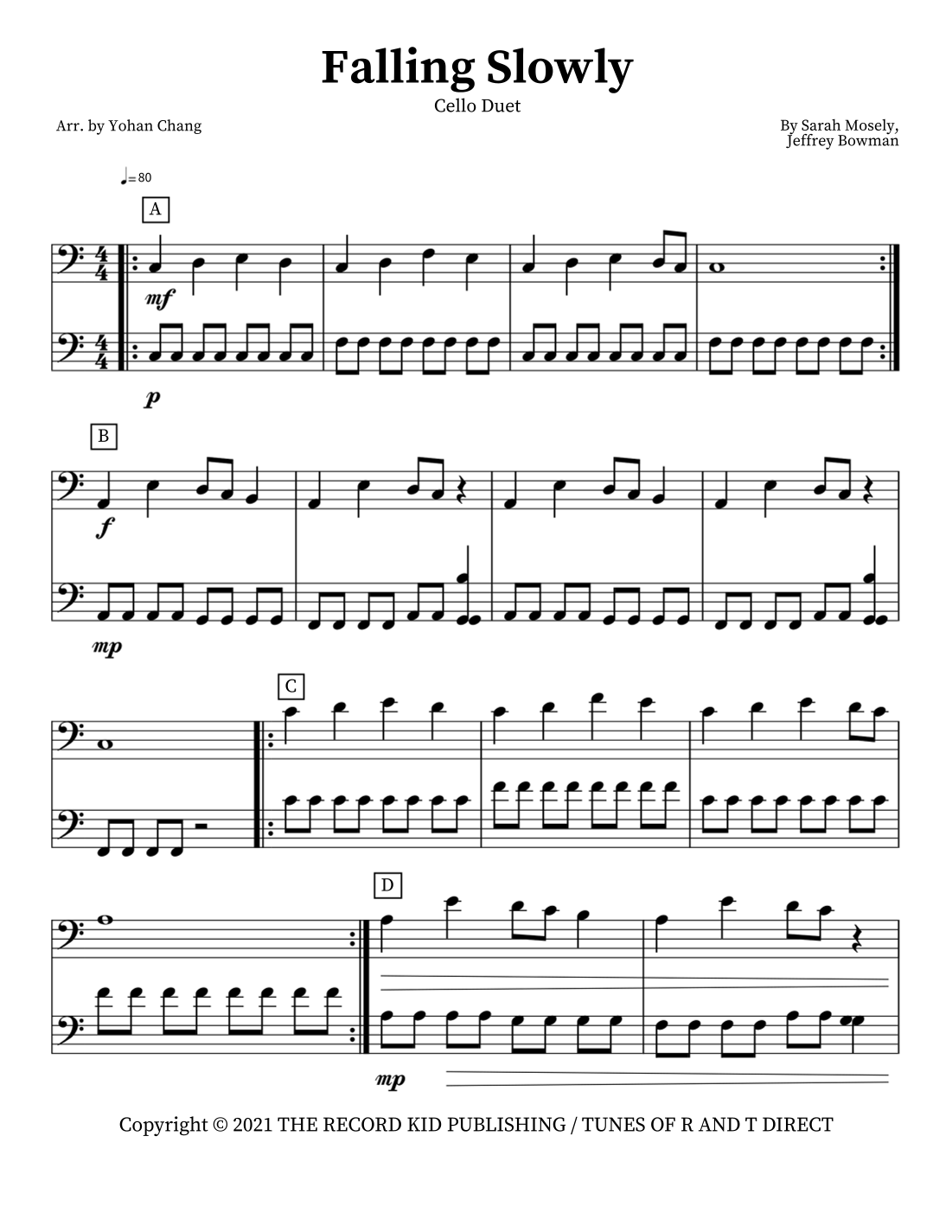 Falling Slowly (arr. Yohan Chang) by Jeffrey Bowman Sheet Music for ...