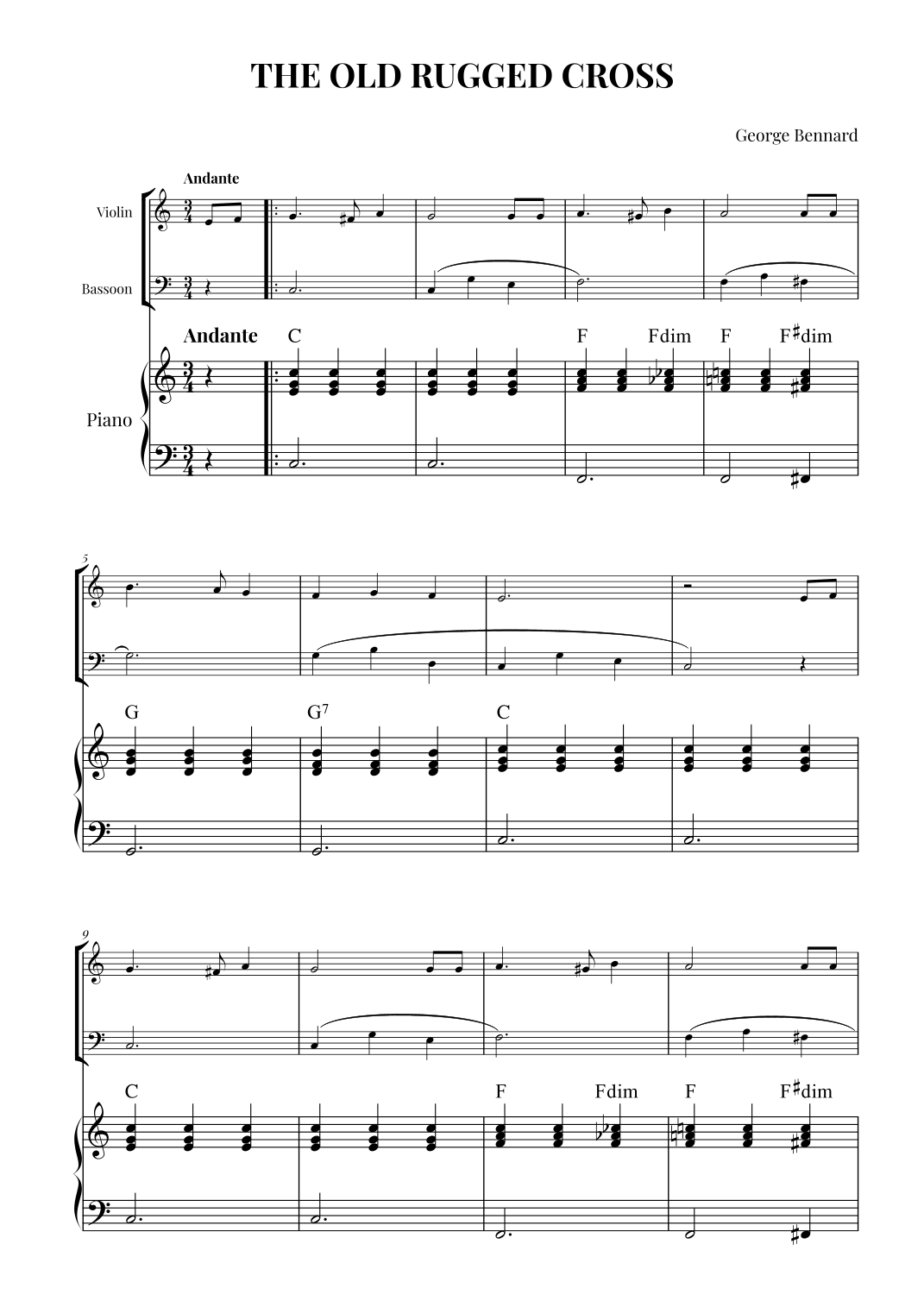 The Old Rugged Cross - Violin, Bassoon and Piano (with Chords) (arr ...