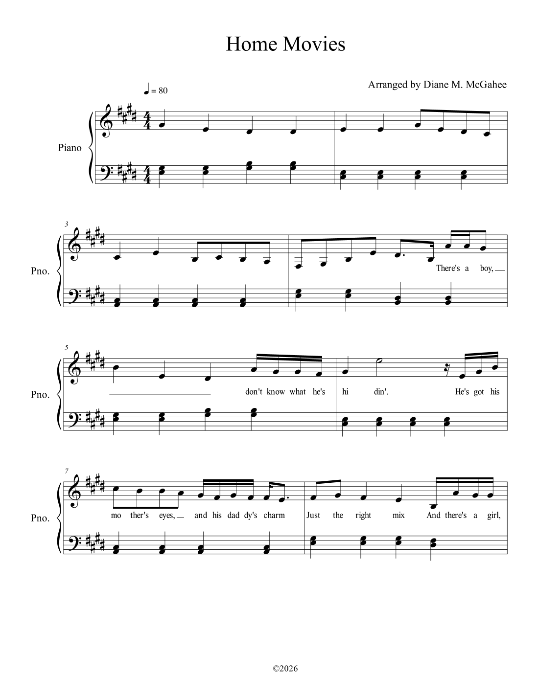 Home Movies (arr. Arranged by Diane M. McGahee) by Lukas Graham Sheet ...