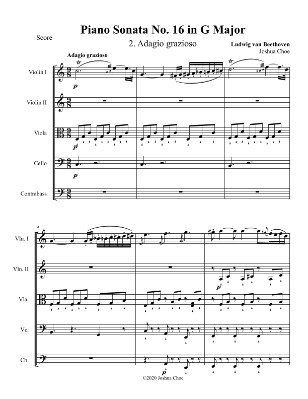 Piano Sonata No. 16, Movement 2 (arr. Joshua Choe) Sheet Music | Ludwig ...