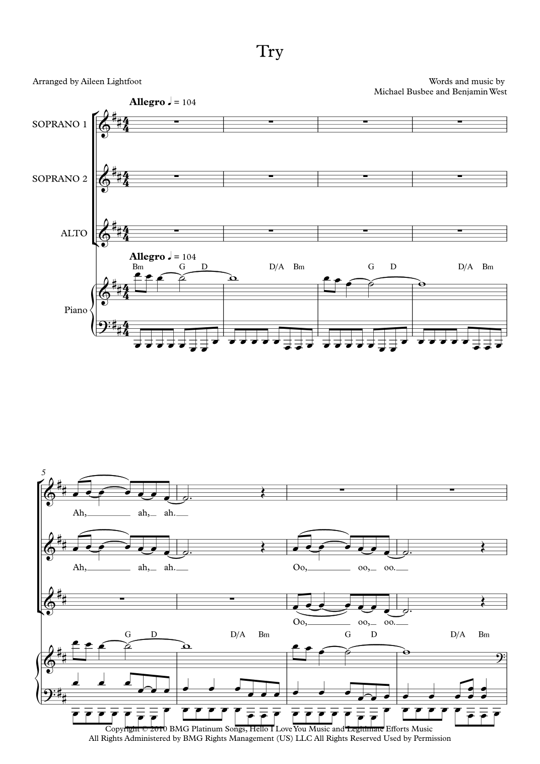 Try (arr. Aileen Lightfoot) by Pink Sheet Music for SSA Choir at Sheet ...