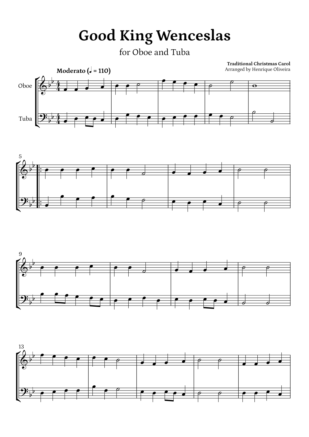Good King Wenceslas (Oboe and Tuba) - Beginner Level (arr. Henrique ...