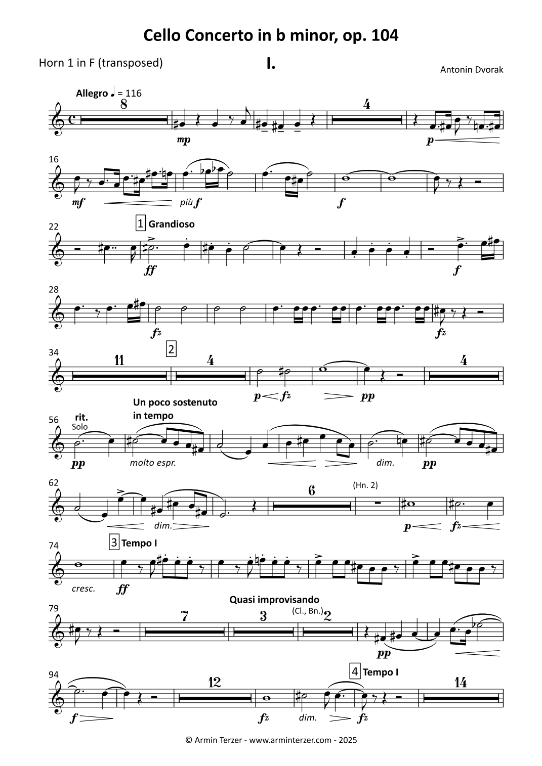 Cello Concerto in b minor - transposed horn parts (1-3) (arr. Armin ...