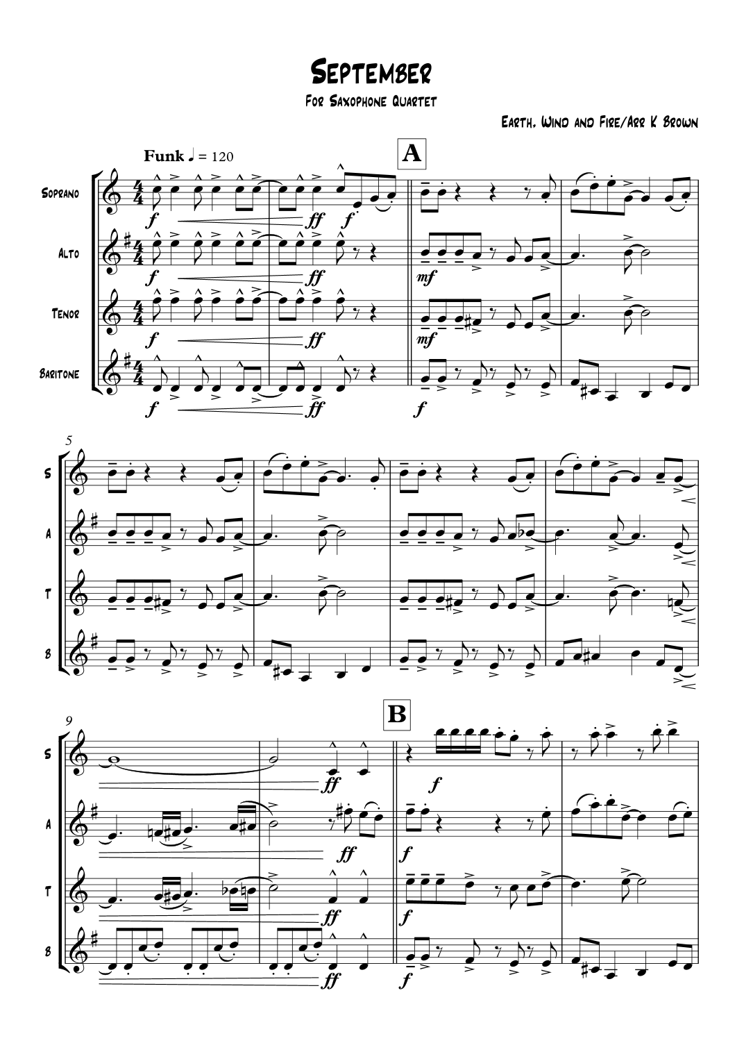 September (arr. Katie Brown) by Earth, Wind & Fire Sheet Music for Woodwind Ensemble at Sheet ...
