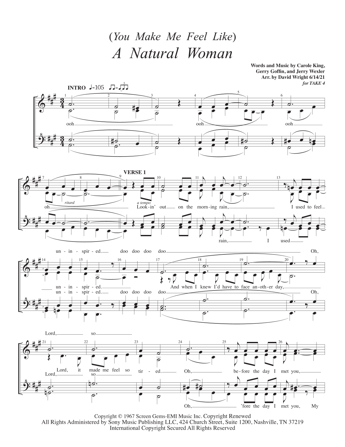 (You Make Me Feel Like) A Natural Woman (arr. David Wright) by Aretha Franklin Sheet Music for ...