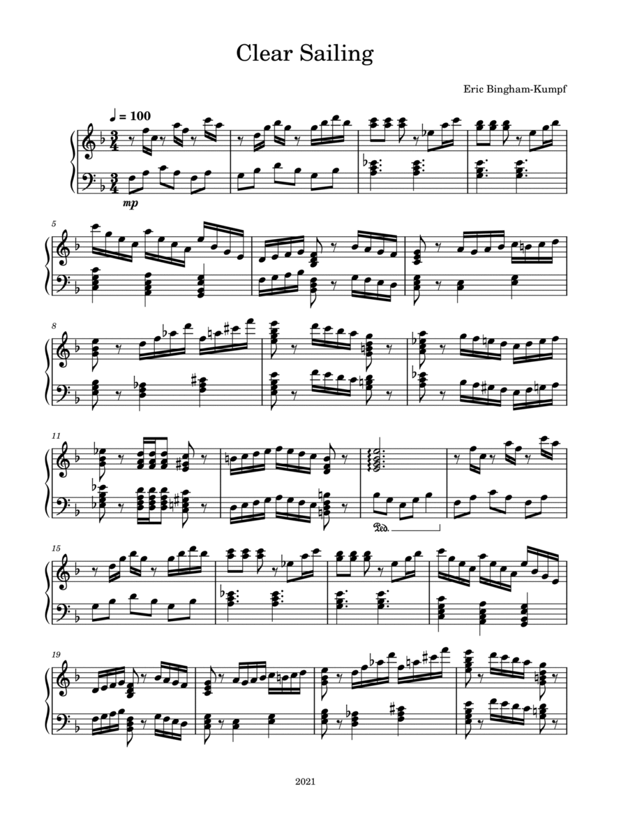 Clear Sailing by Eric Bingham-Kumpf Sheet Music for Piano Solo at Sheet ...