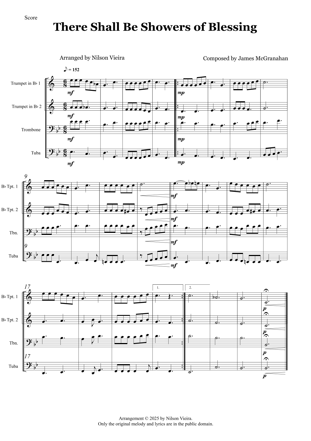There Shall Be Showers of Blessing" for Brass Quartet - Accessible and Instant Brilliance! (arr ...