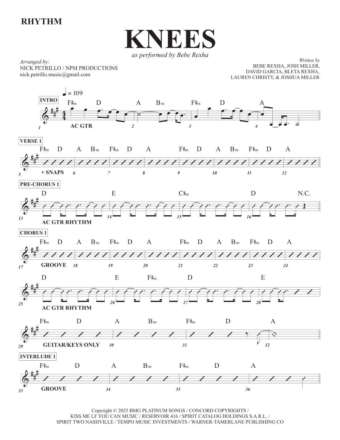 Knees (arr. Nick Petrillo) by Bebe Rexha Sheet Music for Lead Sheet ...