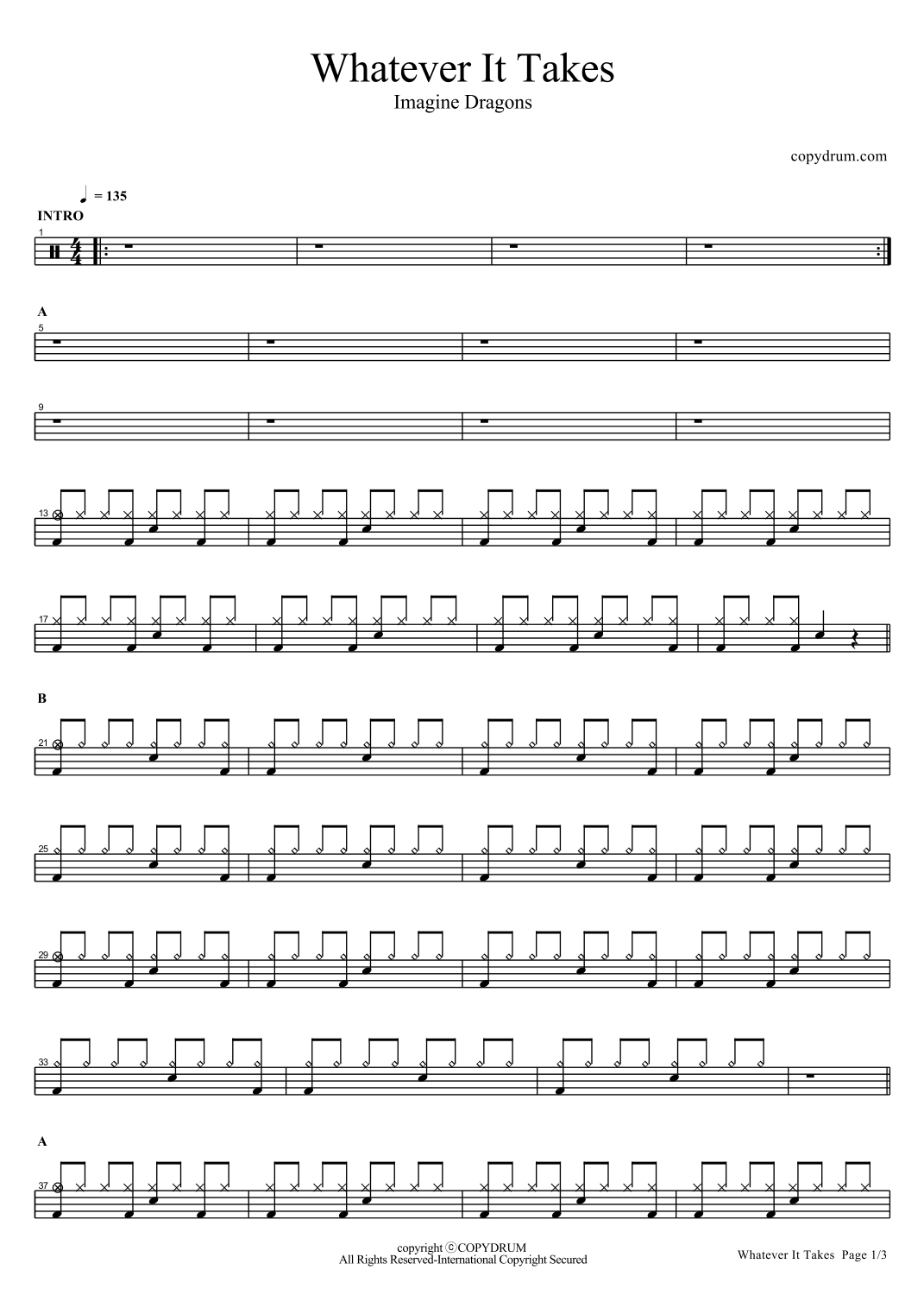 Whatever It Takes (arr. COPYDRUM) by Imagine Dragons Sheet Music for ...