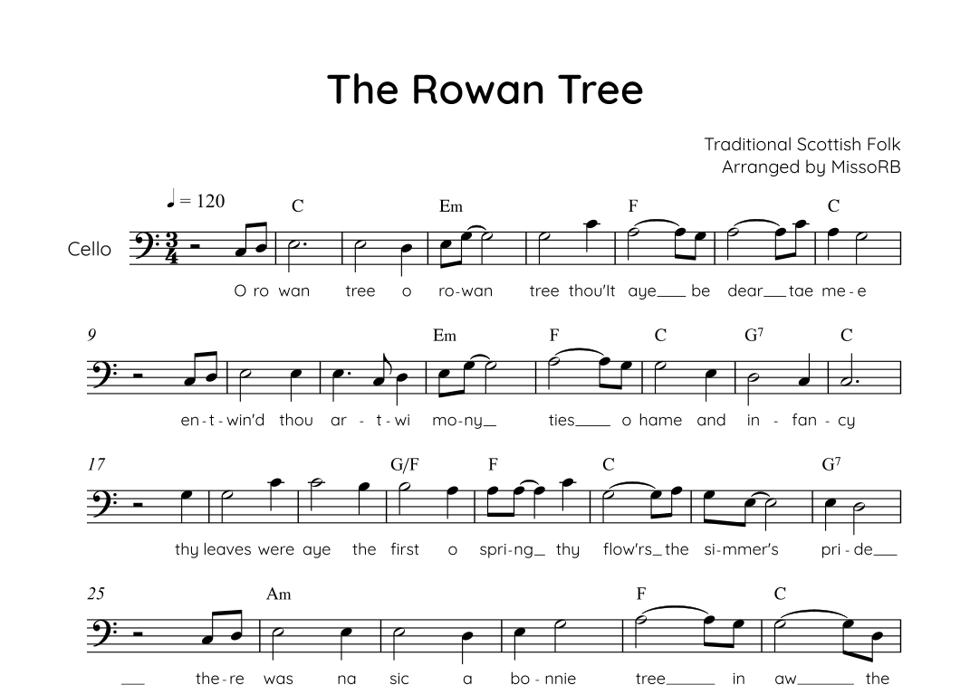 COMIN' THROUGH THE RYE - CELLO IN G EASY WITH CHORDS AND LYRICS POR ...
