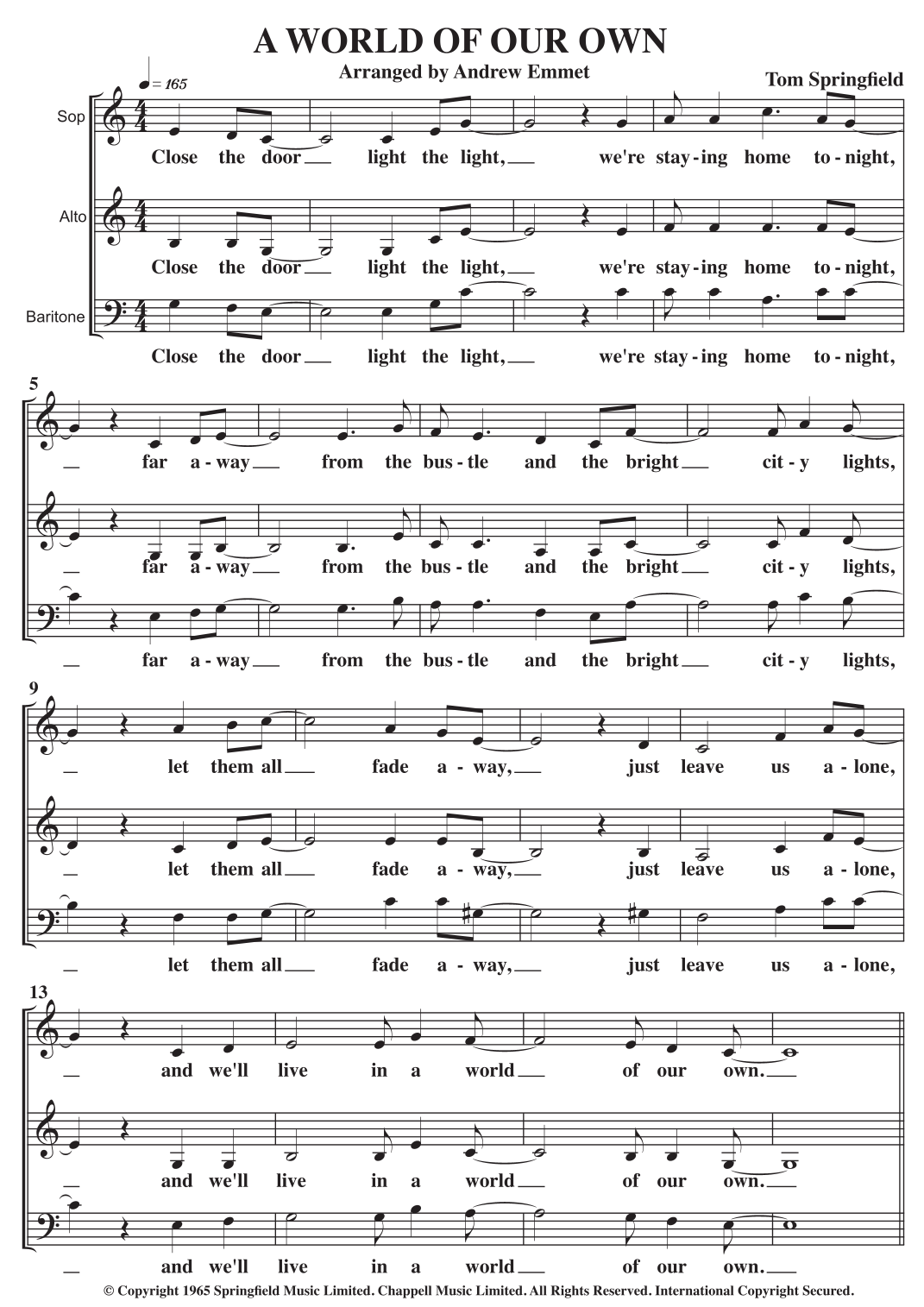 A World Of Our Own (arr. Andrew Emmet von Tom Springfield Noten zum ...