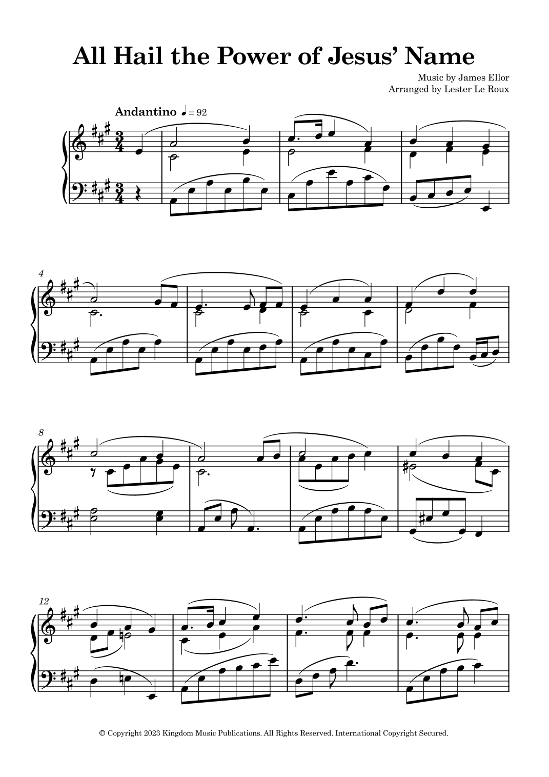 All Hail the Power of Jesus' Name (arr. Lester Le Roux) by James Ellor Sheet Music for Piano ...