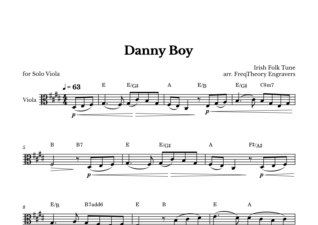 Danny Boy - for Solo Viola (arr. FreqTheory Engravers) by Traditional ...