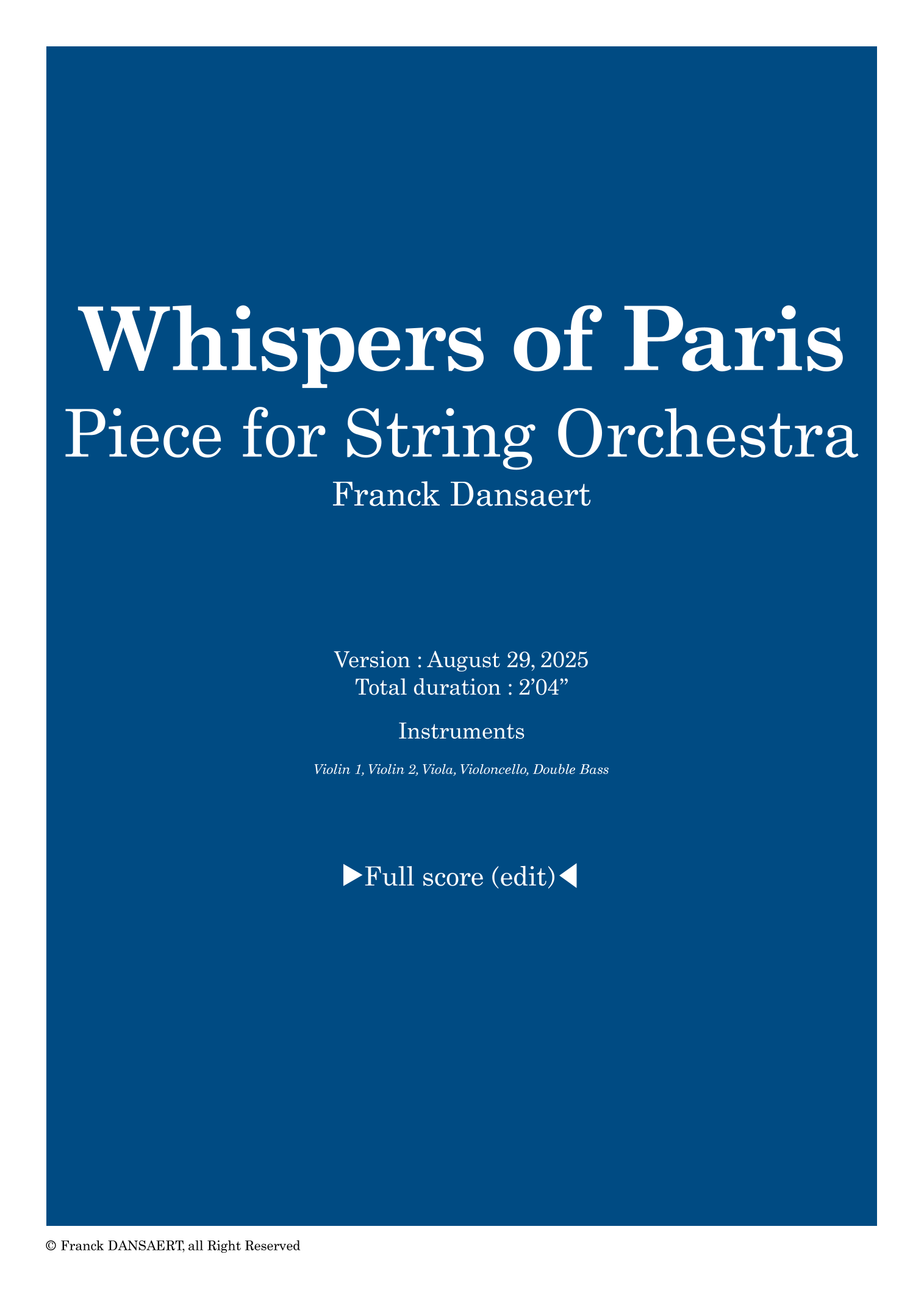 Whispers of Paris - Score Only by Franck Dansaert Sheet Music for Full ...