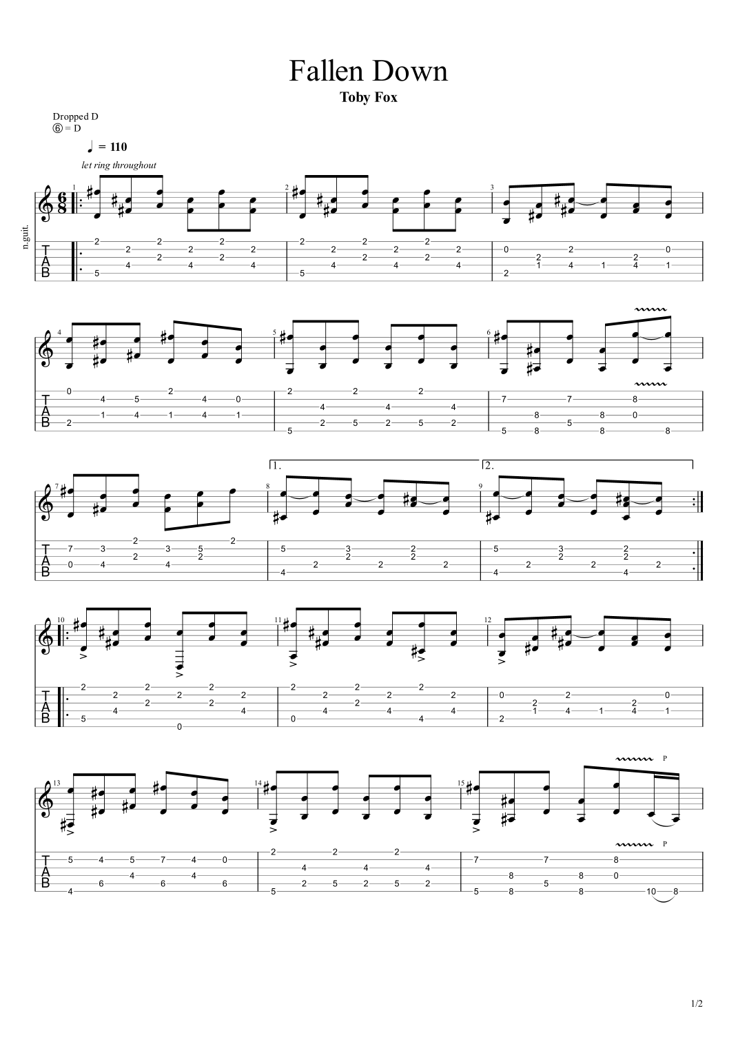 Fallen Down (arr. pewpewLesay) by Toby Fox Sheet Music for Guitar Tab at Sheet Music Direct
