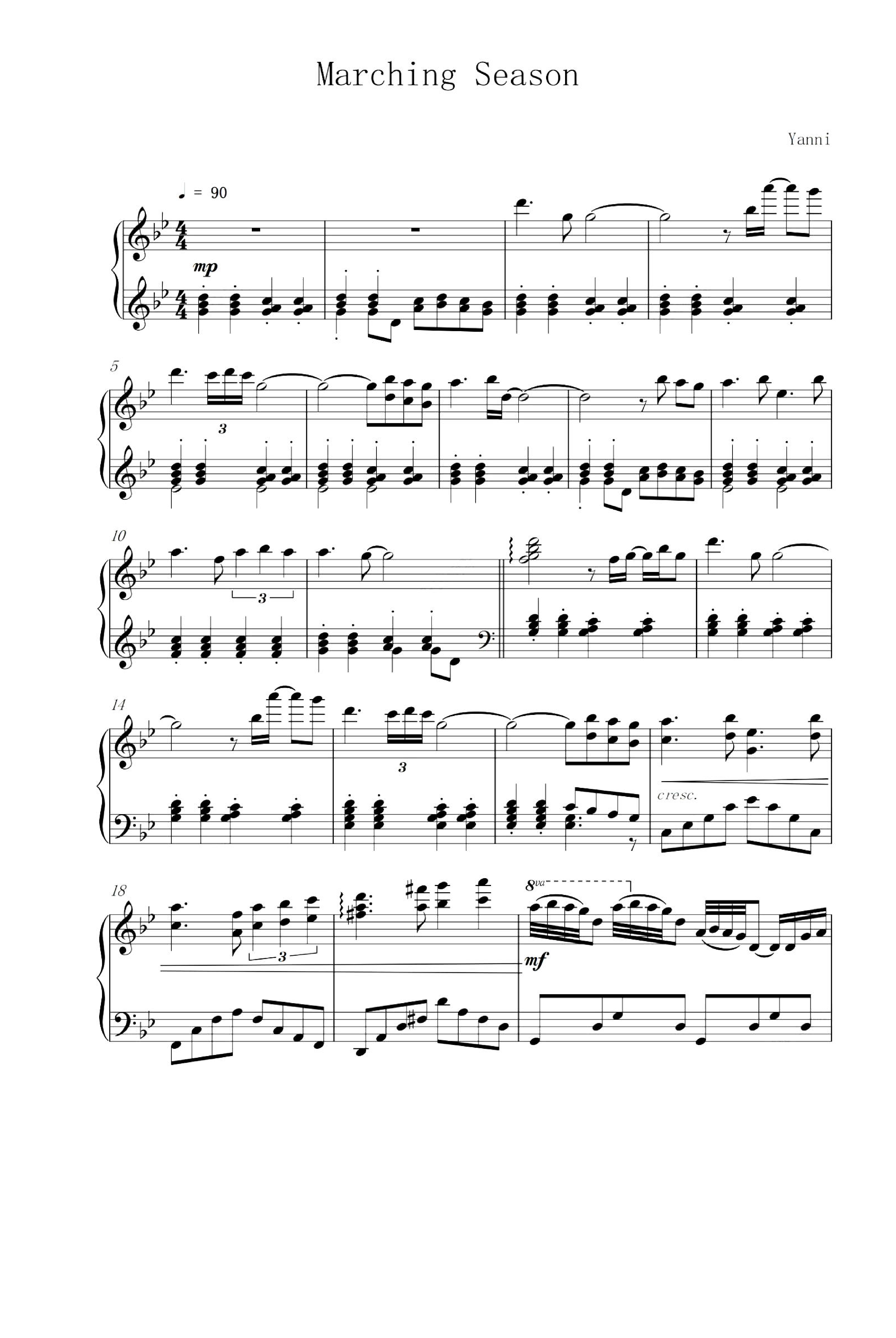 Marching Season (arr. Yanni by Yanni Sheet Music for Piano Solo at ...
