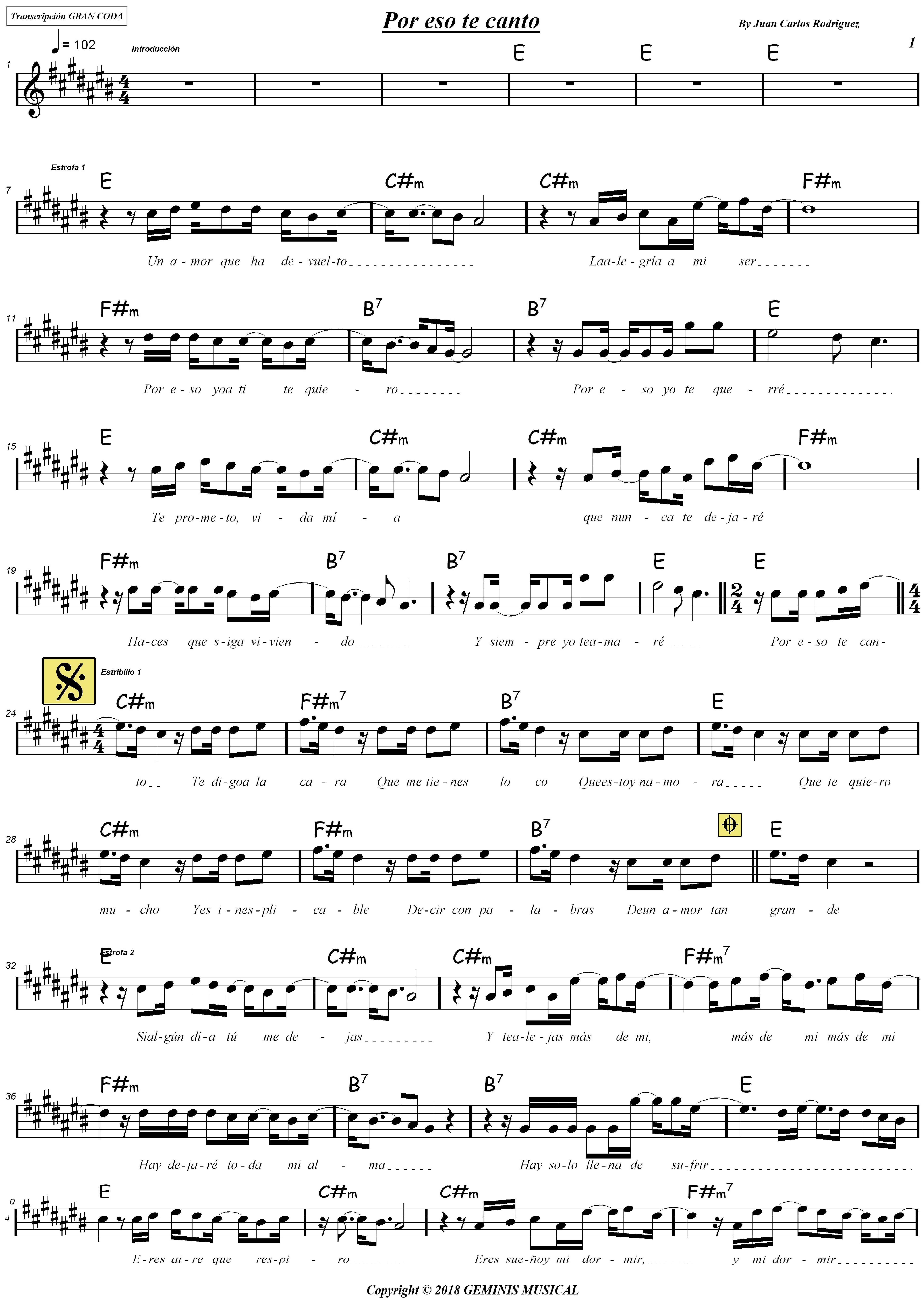 Por Eso Te Canto (arr. juan carlos esteve / Gran Coda) par Juan Carlos ...
