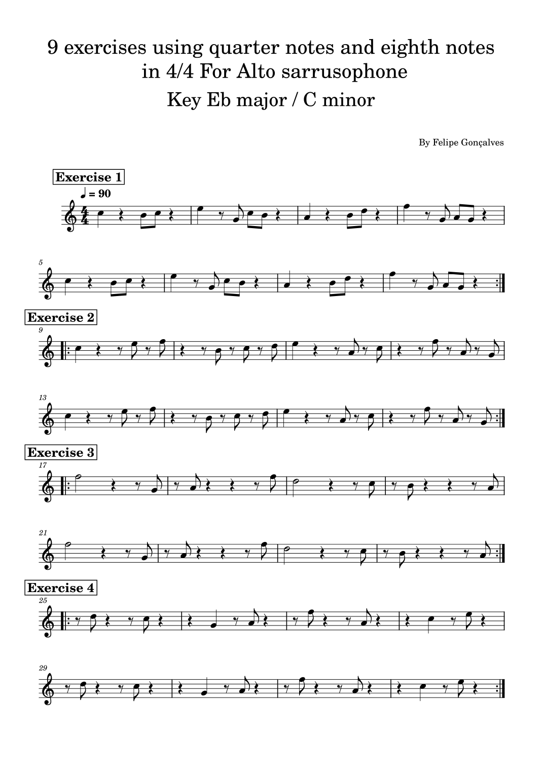 9 exercises using quarter notes and eighth notes in 4/4 For Alto ...