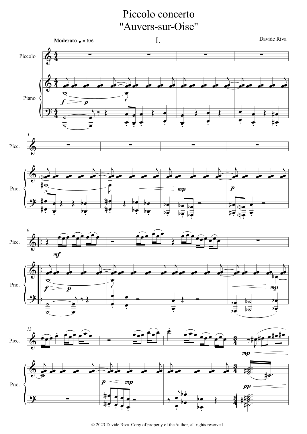 Piccolo concerto "Auvers-sur-Oise" by Davide Riva Sheet Music for ...
