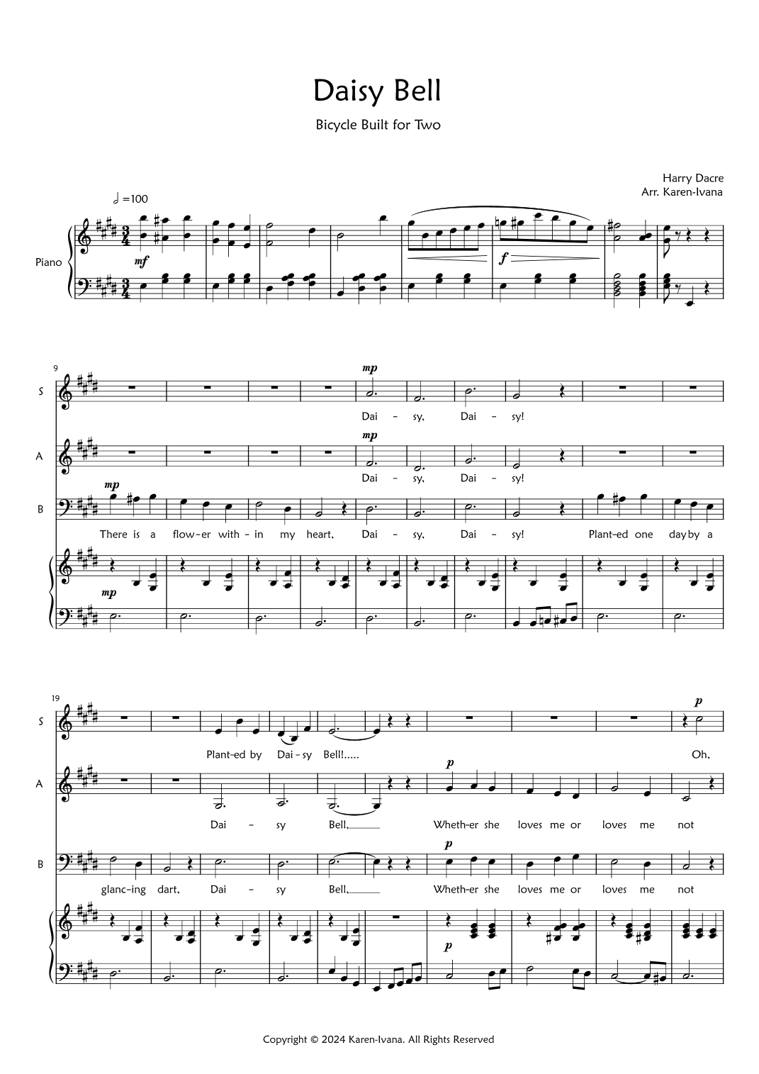 Daisy Bell (Daisy Daisy, A Bicycle Built for Two) - a music hall song ...