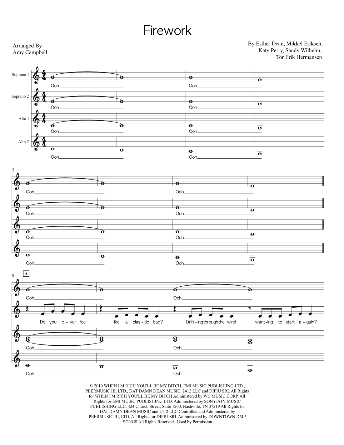 Firework (arr. Amy Campbell) by Katy Perry Sheet Music for SSAA Choir ...