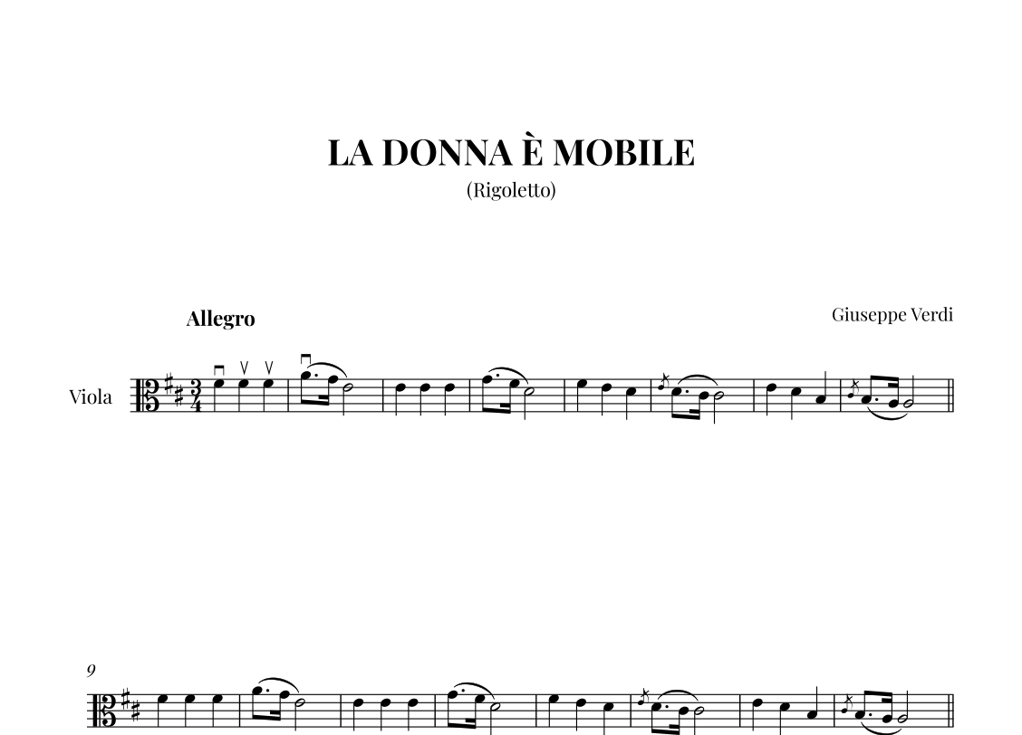 La donna è mobile - Viola Solo (arr. Leonardo Mioto Rebouças) by Verdi ...