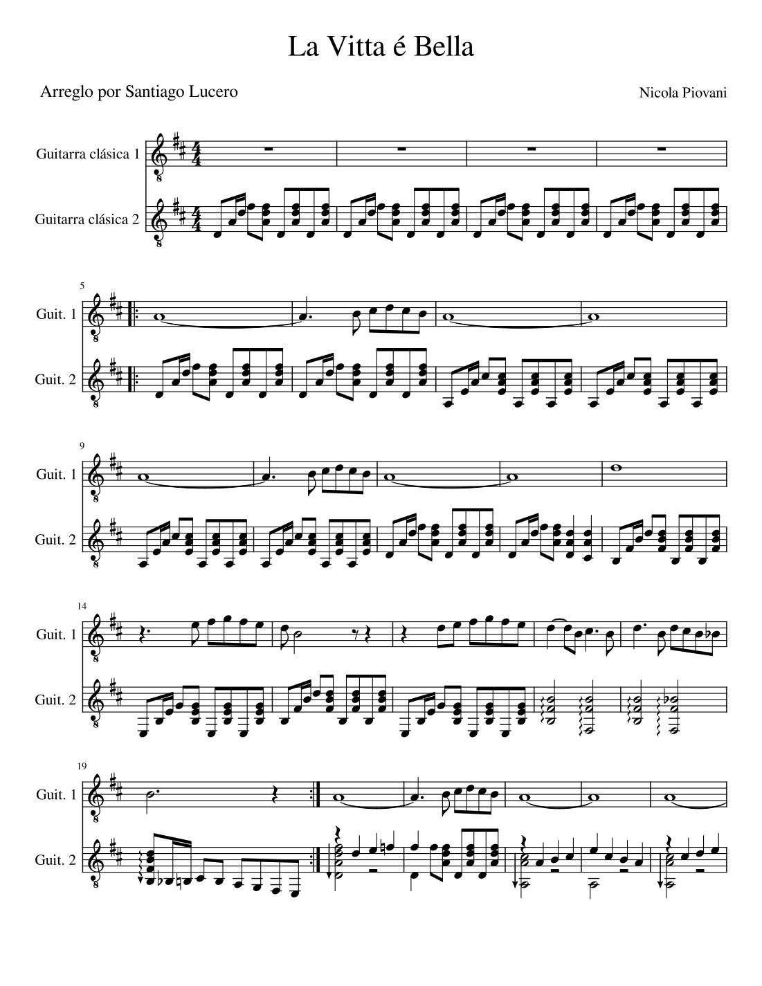La Vitta é Bella (arr. Santiago Lucero) Sheet Music | Nicola Piovani ...