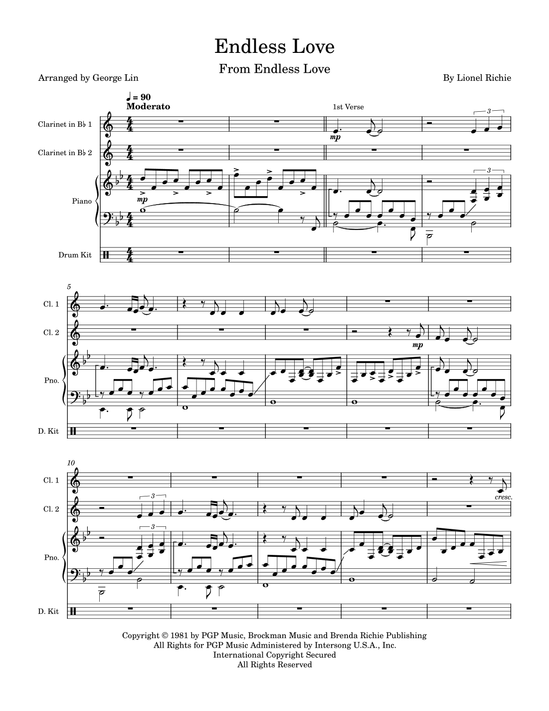 Endless Love (arr. George Lin) by Diana Ross & Lionel Richie Sheet ...
