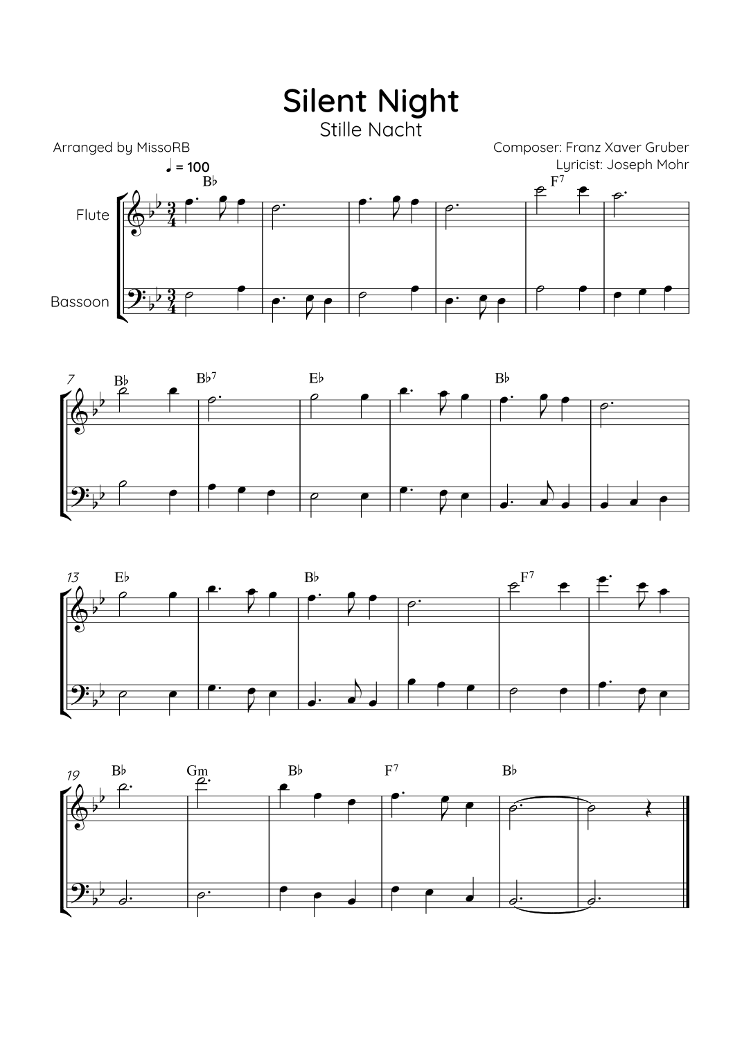 Silent Night" (Stille Nacht) - Duet Violin & Cello in Bb Major With ...