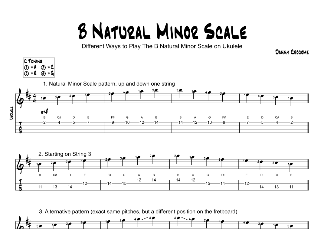 B Natural Minor Scale for Ukulele (Different Ways to Play) by ...