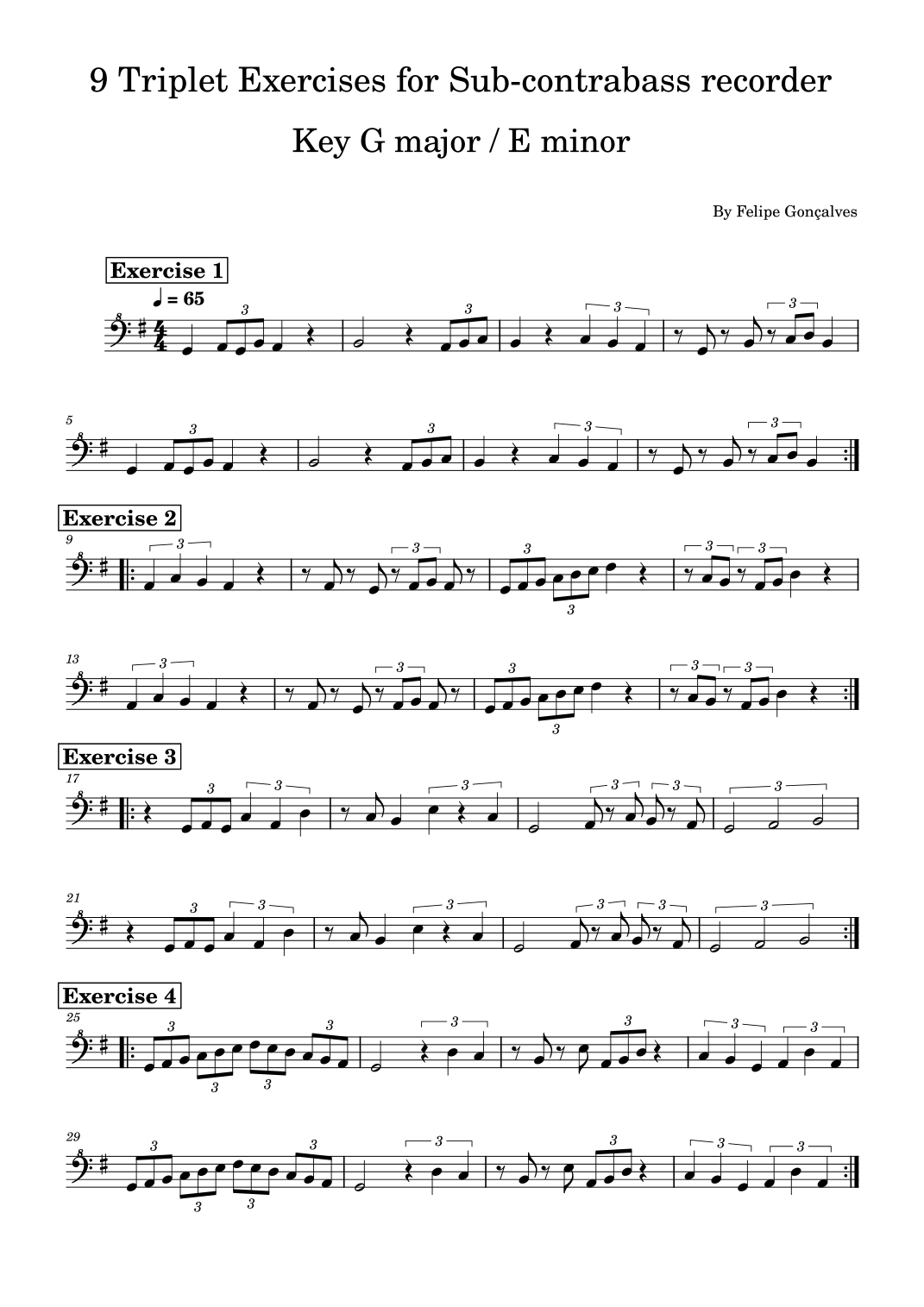 9 Triplet Exercises for Sub-contrabass recorder by Felipe Gonçalves ...
