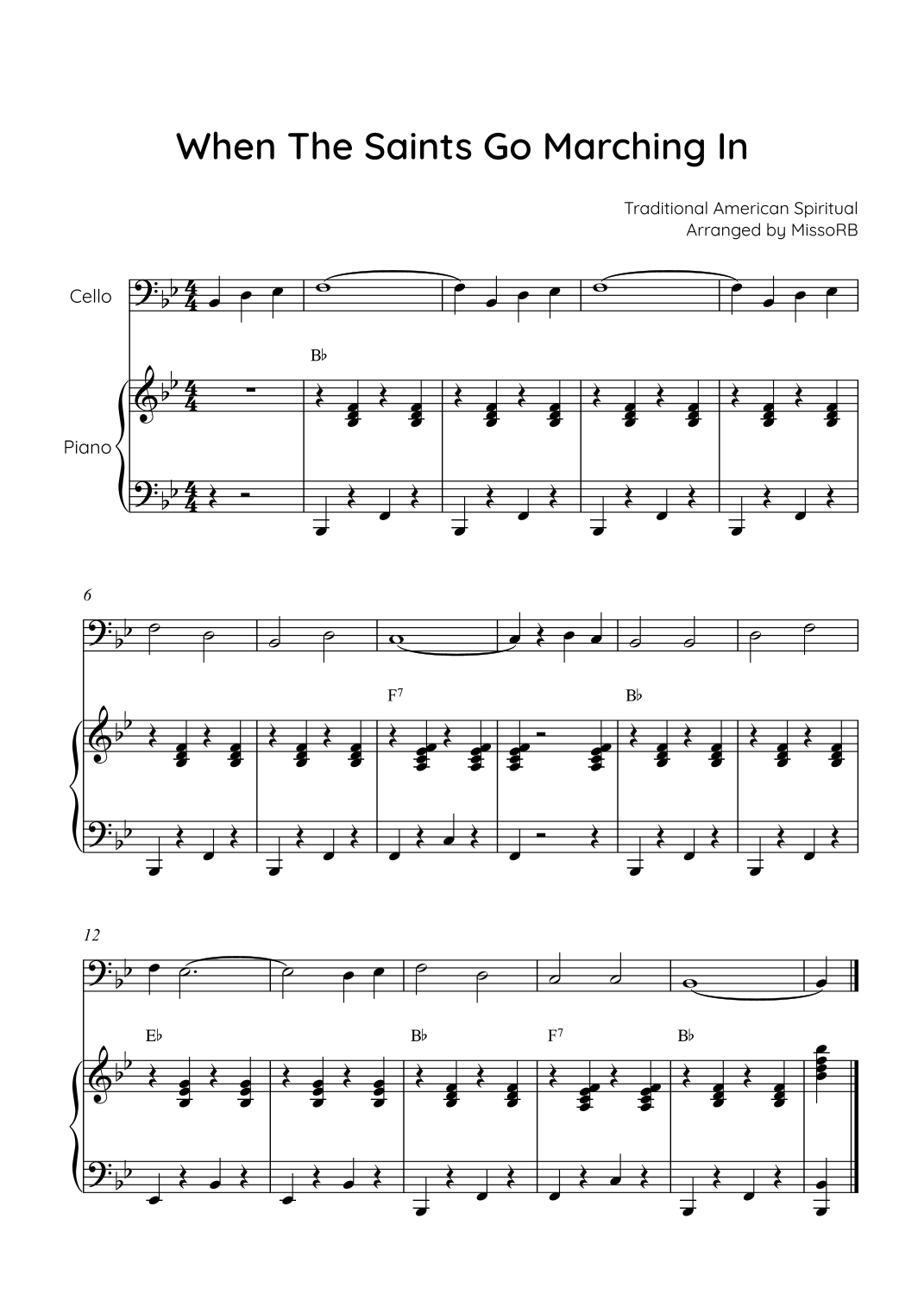 When the Saints Go Marching In - Alto Sax & Piano in Bb With Chords ...