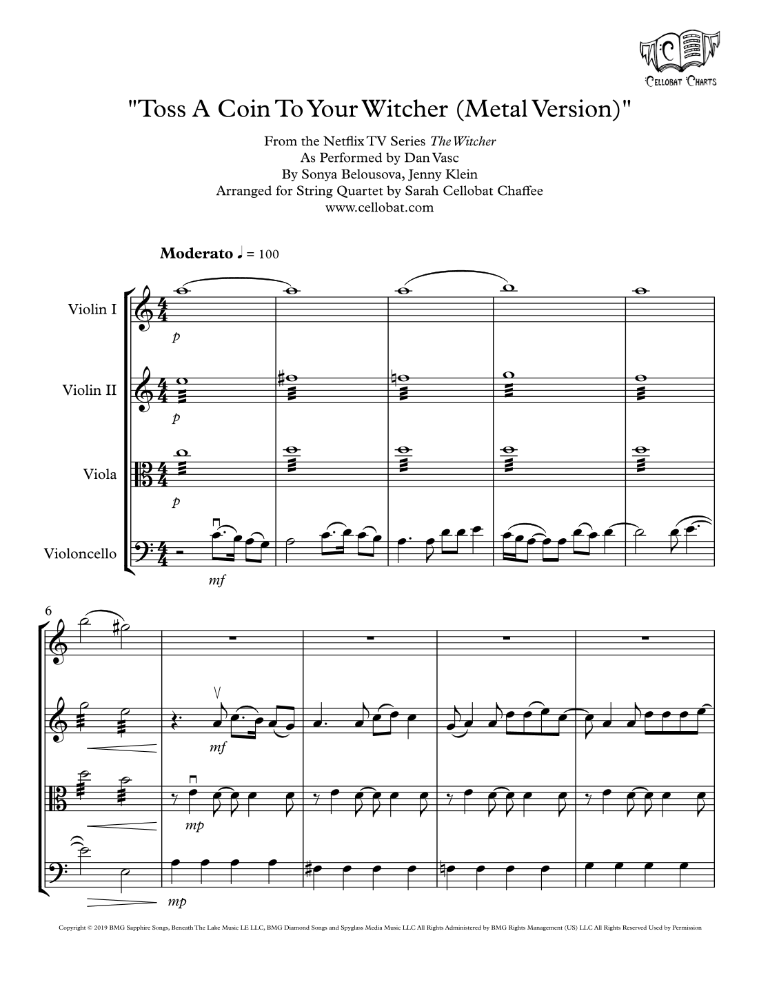 Toss A Coin To Your Witcher (arr. Sarah Cellobat Chaffee) by Sonya ...