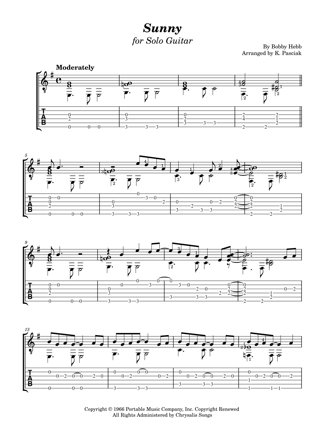 Sunny (arr. Kenneth Pasciak by Pat Martino Sheet Music for Guitar Tab ...