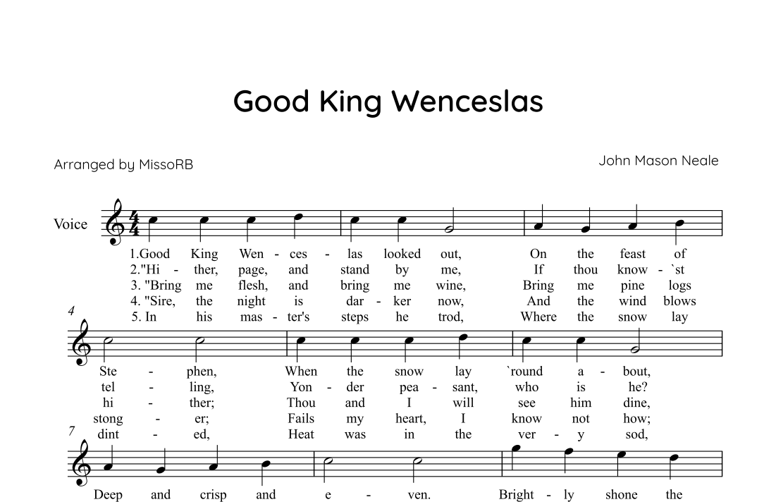 Good King Wenceslas - Voice in C Major With Lyrics (arr. MissoRB) by ...